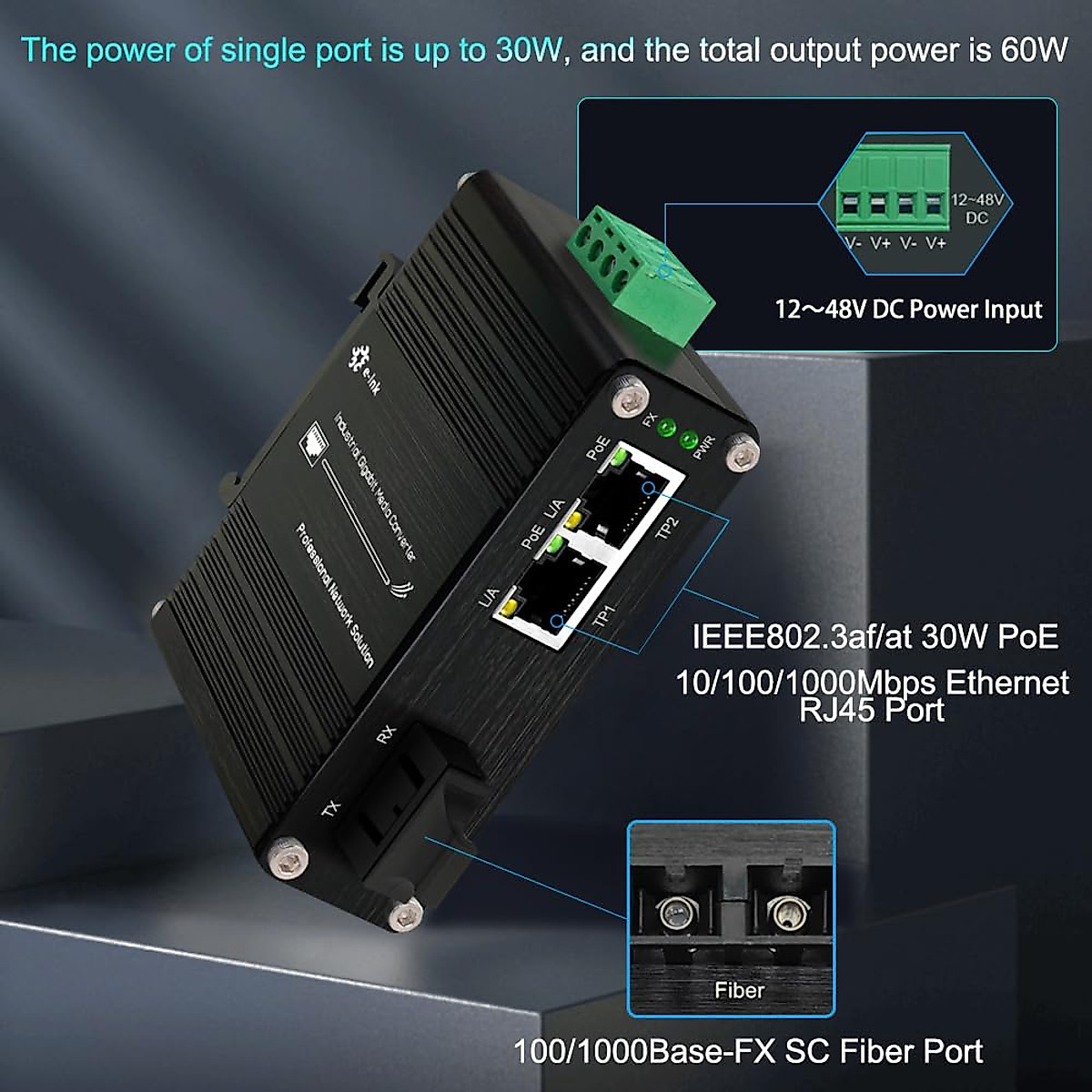 Steloproad Industrial 2 Port Gigabit Multi-Mode Fiber Media Converter Power Over Ethernet Hardened 2 10/100/1000Base-TX PoE Optical Transceiver 802.3af/at 100/1000M SC Transmission Max 550m …