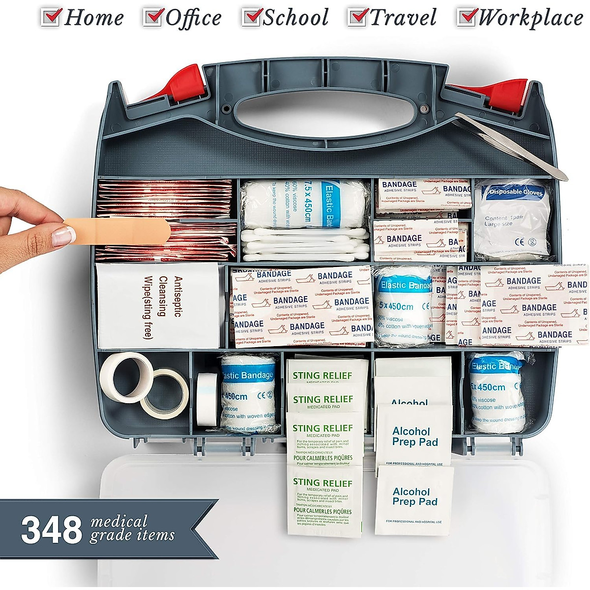 Swiss Safe 2-in-1 First Aid Kit for Car, Travel & Home, Businesses - Bonus Mini Kit for Medical Emergency Aid, Survival, Camping - FSA & HSA Eligible - 348 Pcs, Large Hardcase FAK
