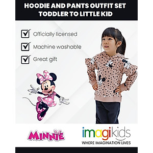 Disney Mickey Mouse Minnie Mouse Toddler Girls Fleece Pullover Hoodie and Pants Outfit Set Maroon/Black 5T