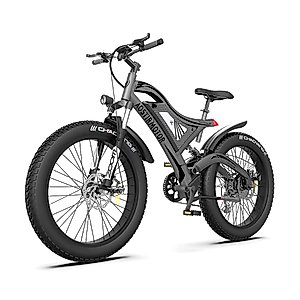 JUGTL Electric Bike Fat Tire 48V 15AH Removable Lithium Battery Mountain Bicycle Shimanos Bicycle Full Suspension MTB Bikes for Adults (Grey)