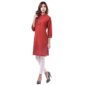 Indian Women's Plain Cotton Kurti Red Top By Chichi, XX-Large