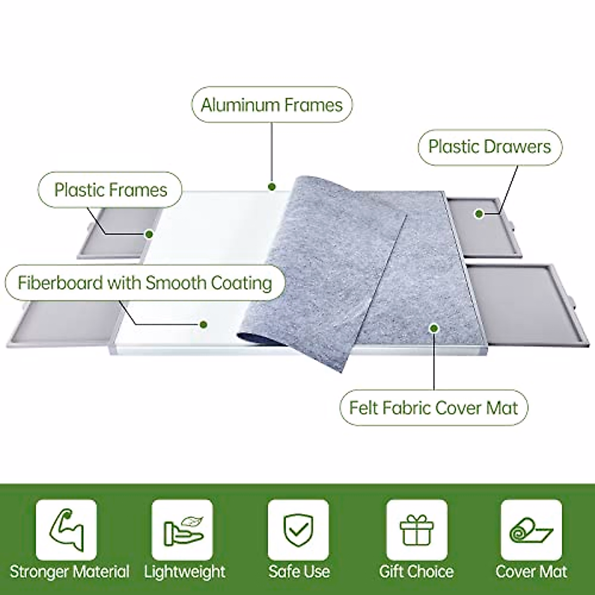 1500 Piece Non-Wood Jigsaw Puzzle Board with Drawers and Felt Fabric Cover Mat, Portable Puzzle Table for Adults, Puzzle Tray, Large Size: 35×26 Inch Work Surface, Lightweight Design, Gray