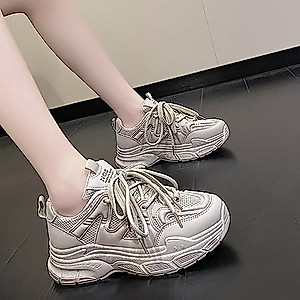 Women’s Sport Shoes Low Heel Wedge Sneakers Fashion Platform Sneakers Low Top Trainers Walking Shoes Breathable Casual Lace Up Comfort Walkout Shoes Athletic Tennis Shoes Grey