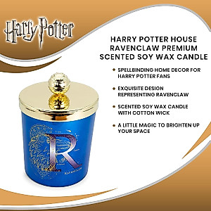 Harry Potter House Ravenclaw Premium Scented Soy Wax Candle with Unique Aromatic Fragrance | 50-Hour Burn Time | Home Decor Housewarming Essentials, Wizarding World Hogwarts Gifts and Collectibles
