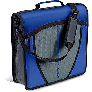 Case-it The Mighty Zip Tab Zipper Binder - 3 Inch O-Rings - 5 Color Tab Expanding File Folder - Multiple Pockets - 600 Sheet Capacity - Comes With Shoulder Strap - Blue D-146