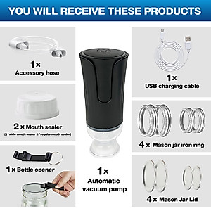 Electric Upgrade Portable Mason Jar Vacuum Sealer - 9 Piece Electric Vacuum Sealer for Jars Vacuum Sealing for Wide Mouth & Regular Mouth Mason Jar for Food Storage
