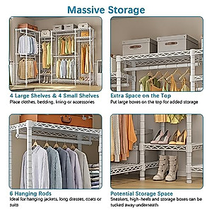 VIPEK L22S Heavy Duty Clothes Rack L Shaped Garment Rack Metal Clothing Rack Freestanding Wardrobe Closet Rack with 8 Shelves & 6 Hanging Rods, 76" L x 45" W x 76.4" H, Max Load 1050LBS, White