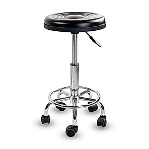 MOUNT-IT! Adjustable Stool with Wheels [Leather Round Cushion] Backless Rolling Doctor Stools, Hydraulic Swivel Chair for Spa, Salon, Medical Office, Tattoo, Home, Car Shop, Massage (Black)