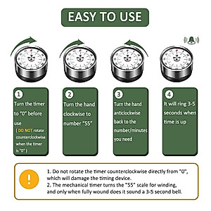 Magnetic Kitchen Timer - Visual Timer for Kids, 60-Minute Countdown Timer with Loud Alarm, Magnetic Back & Stainless Steel Face, Kitchen Timer Manual for Cooking, Toddlers, Working, Study Etc.