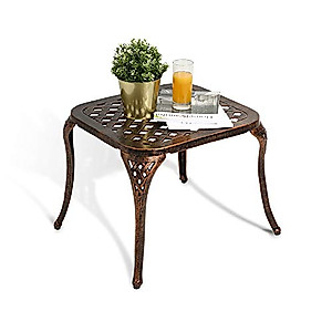 OMEFUN Patio End Table, Outdoor Side Table Cast Aluminum Metal Furniture - Bronze