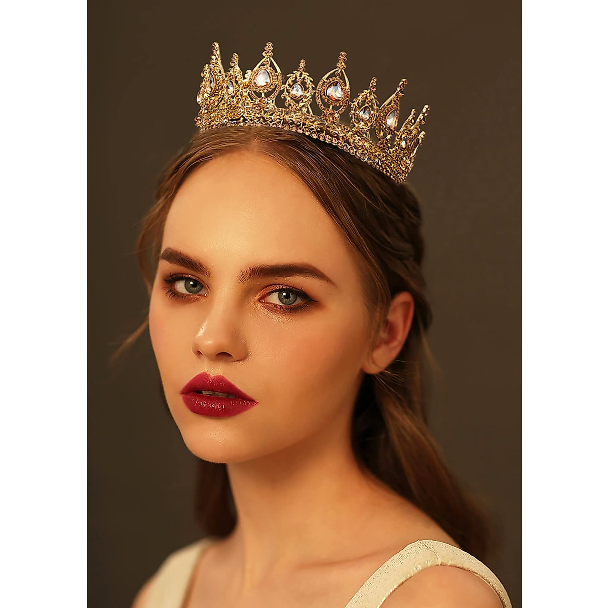 SWEETV Royal Queen Crown, Wedding Tiara for Bride, Rhinestone Tiaras and Crowns for Women, Costume Headpiece for Birthday Cosplay Party Celebration,Gold