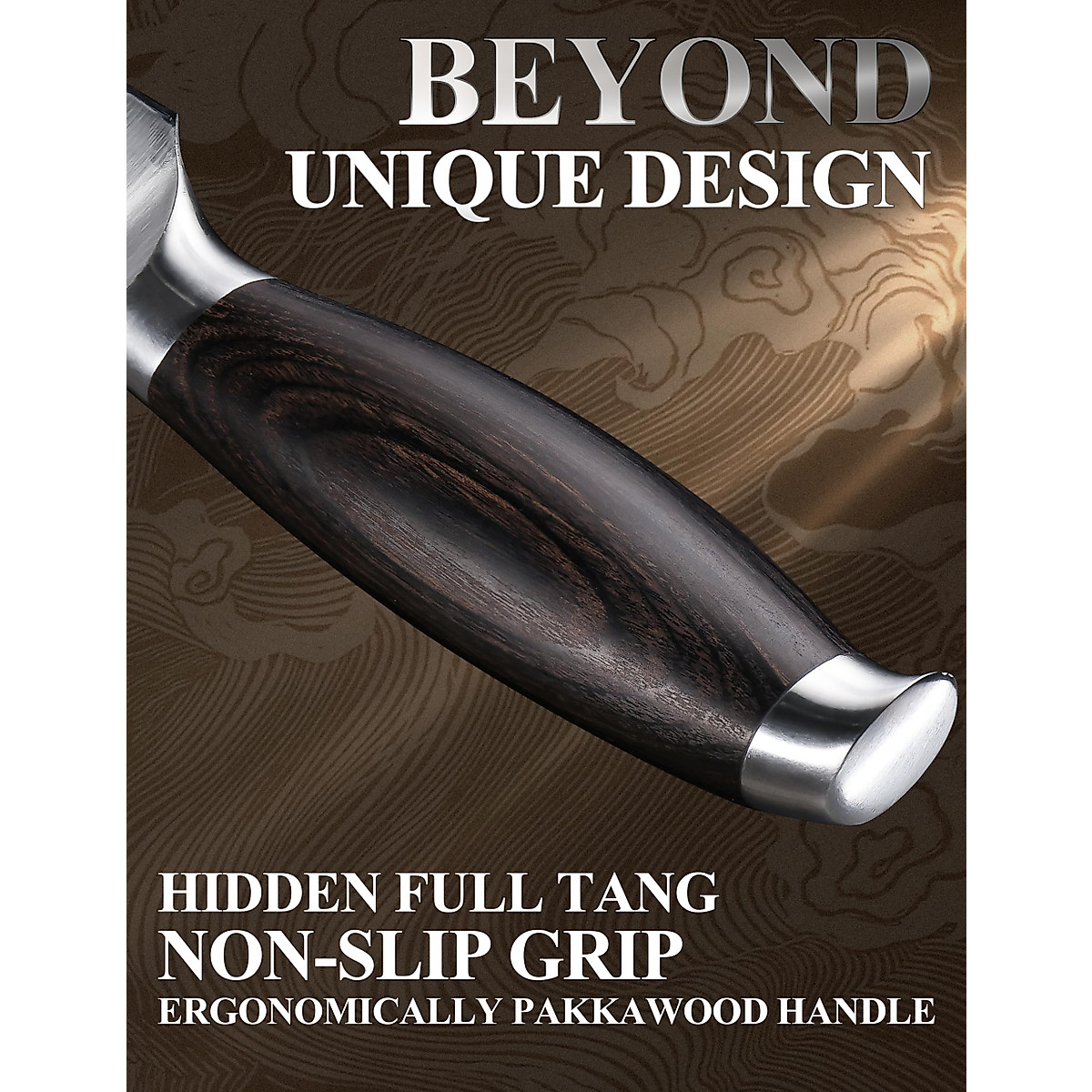 WILDMOK Kitchen Knife Block Set, 17-piece Knife Set with Wooden Block German Steel Kitchen Knives Sets with Bone Chopper, Gift Box