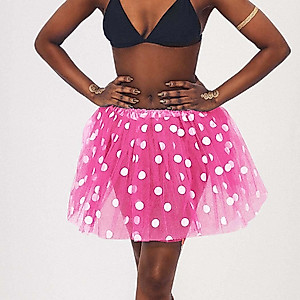 TWINKLEDE Women's Polka Dot Tulle Tutu Skirt Layered Ballet Tutu Skirts Halloween Costume Tutu Skirt for Women and Girls (A Hot Pink)