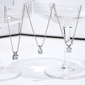 Amazon Collection Platinum-Plated Sterling Silver Cushion-Cut Solitaire Pendant Neckalce made with Infinite Elements Cubic Zirconia, 16"