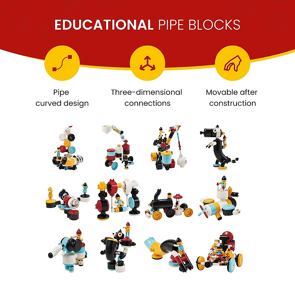 Tublock Creator Set (SML 390 Pieces) | Creative and Educational Brick Building Toys for Girls and Boys | Colorful Building Bricks Set | Innovative Curved Bricks for Building with Movable Pieces