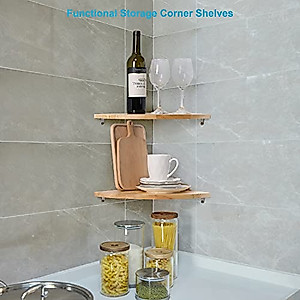 JORIKCHUO 12 inch Corner Wall Shelf, Set of 2 Solid Wood Corner Floating Shelves for Wall, Round End Wall Mounted Floating Corner Shelf for Bedroom, Bathroom, Living Room and Kitchen (12" Burlywood)