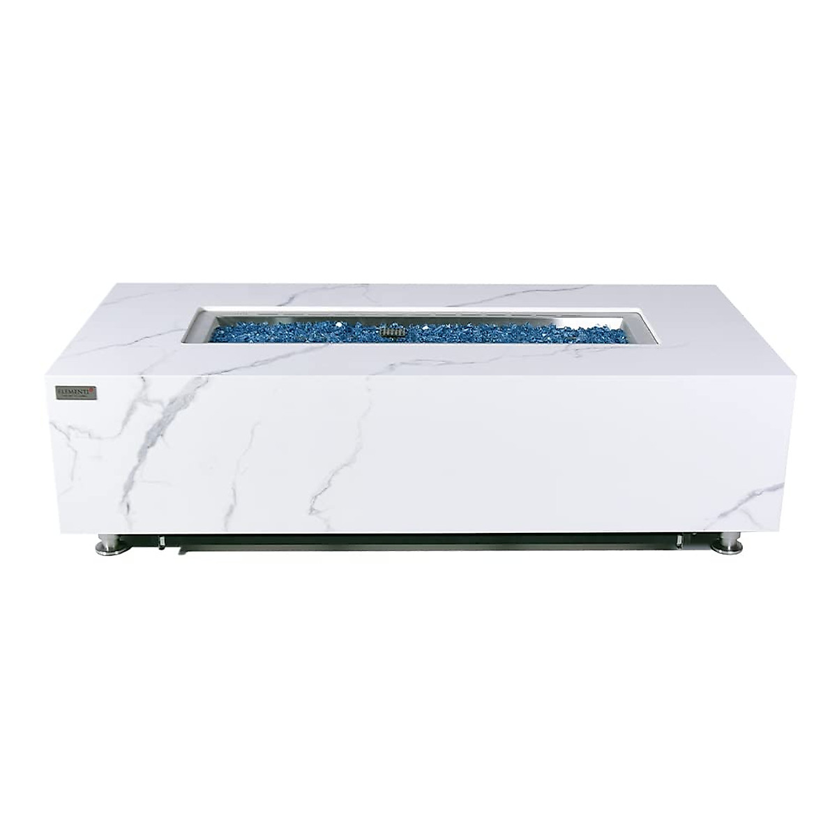 Elementi Plus Carrara Outdoor Table 59.8 Inches Fire Pit Patio Heater Marble Porcelain Firepits Outside Electronic Ignition Backyard Fireplace Cover Fire Glass Included Natural Gas