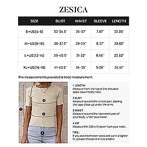 ZESICA Women's Short Sleeve Crewneck Ribbed Knit Slim Fit T Shirt 2023 Summer Casual Solid Color Tee Tops,Almond,Small