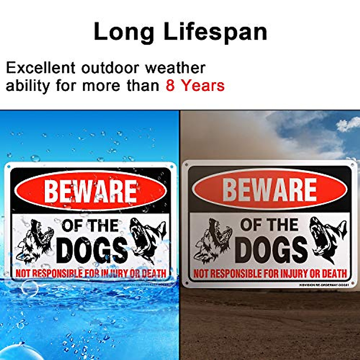 Beware of Dog Sign, 2 Pack 10"x 7" Rust Free .40 Aluminum, UV Printed- Professional Graphics- Easy to Mount- Indoor Or Outdoor Use- Beware of Dog Warning Signs for Home and Business