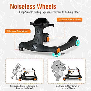 BABY JOY 2-in-1 Baby Walker, Foldable Activity Walker with Adjustable Height & Speed, Music, Lights, Mirrors, Padded Seat Cushion, Activity Baby Push Walker for Toddler Boys Girls, Ages 6 – 18 Months