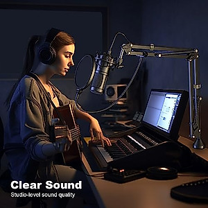 Aokeo USB Condenser Microphone, 192kHZ/24bit Professional PC Streaming Podcast Cardioid Microphone Kit with Boom Arm, Shock Mount, Pop Filter, for Recording, Gaming, YouTube,Meeting, Discord