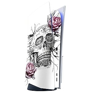 ITS A Skin Skins Compatible with Sony Playstation 5 Console Disc Edition - Protective Decal Overlay Stickers wrap Cover - Roses in Skull