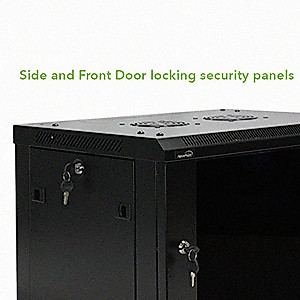 NavePoint 18U Deluxe IT Wallmount Cabinet Enclosure 19-Inch Server Network Rack with Locking Glass Door 24-Inches Deep Black with Shelves