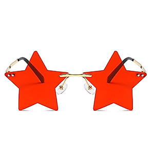 willochra Rimless Star shape Sunglasses Transparent Sun Glasses for women/men Party glasses Super Cute pentagram eyewears (red)
