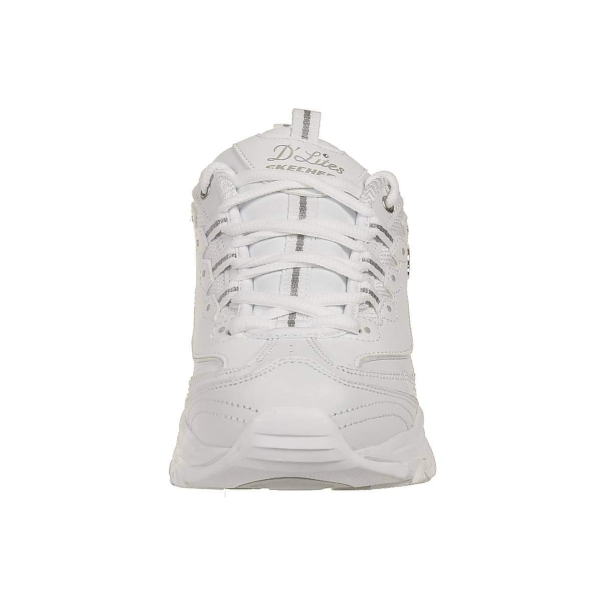 Skechers Women's D'Lites Memory Foam Lace-up Sneaker,White Silver,7.5 M US