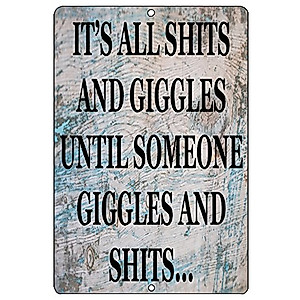 Rogue River Tactical Funny Sh%TS and Giggles Metal Tin Sign, 12x8 Inch, Wall Decor Man Cave Bar