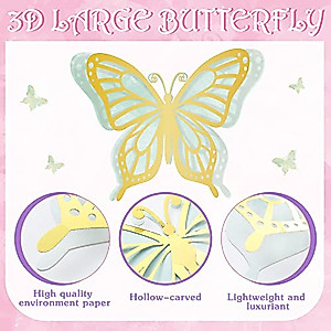 Estune 15 Pcs 3D Large Butterfly Wall Decor Gold Butterfly Decorations Paper Butterfly Wall Stickers for Girls Kids Birthday Wedding Baby Shower Party Nursery Room Classroom Bedroom Decor 2 Size
