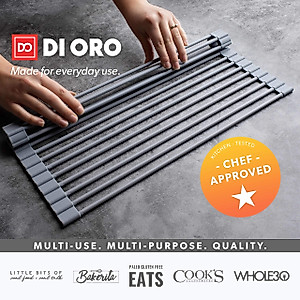 Roll Up Dish Drying Rack - Silicone Dish Drying Rack Over The Sink Kitchen (17" x 13") - Foldable Farmhouse Sink Drying Rack - Heavy- Duty Stainless Steel Core - BPA Free & Dishwasher Safe by DI ORO