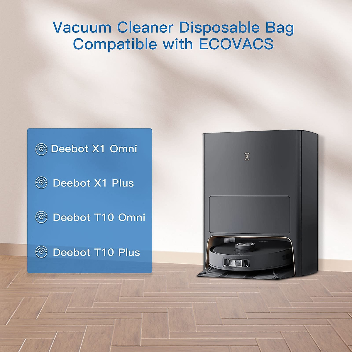 Vactop 9 Packs Dust Bags Replacement Compatible with Ecovacs Deebot X1 Omni, X1 Plus, T10 Omni, T10 Plus, T20 Omni, X & T Series, 3.3 L Large Capacity Dirt Disposable Vacuum Bags
