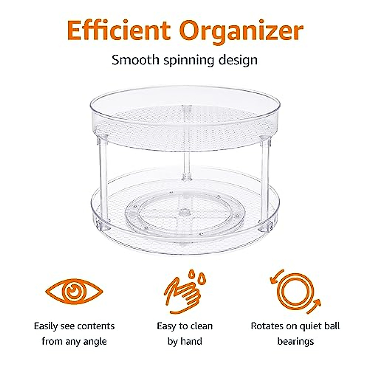 Amazon Basics 2 Tier Clear Lazy Susan Turntable Organizer, 12-Inch