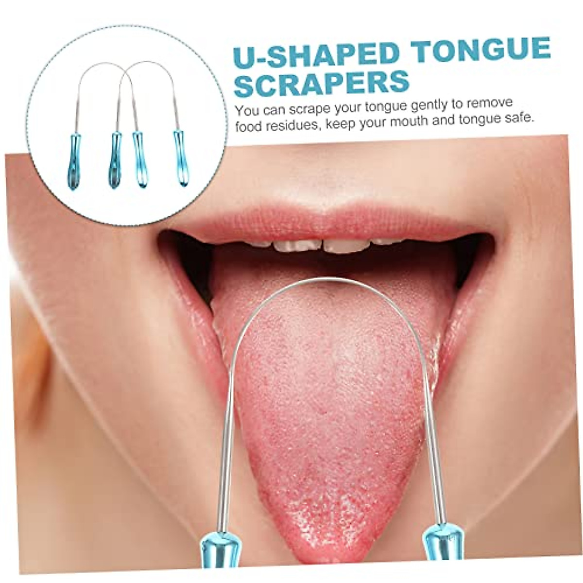 TOVINANNA 2pcs U-shaped Adults Scrapers Scraper Scraper for Mouth Brush Sky-blue Stainless Steel