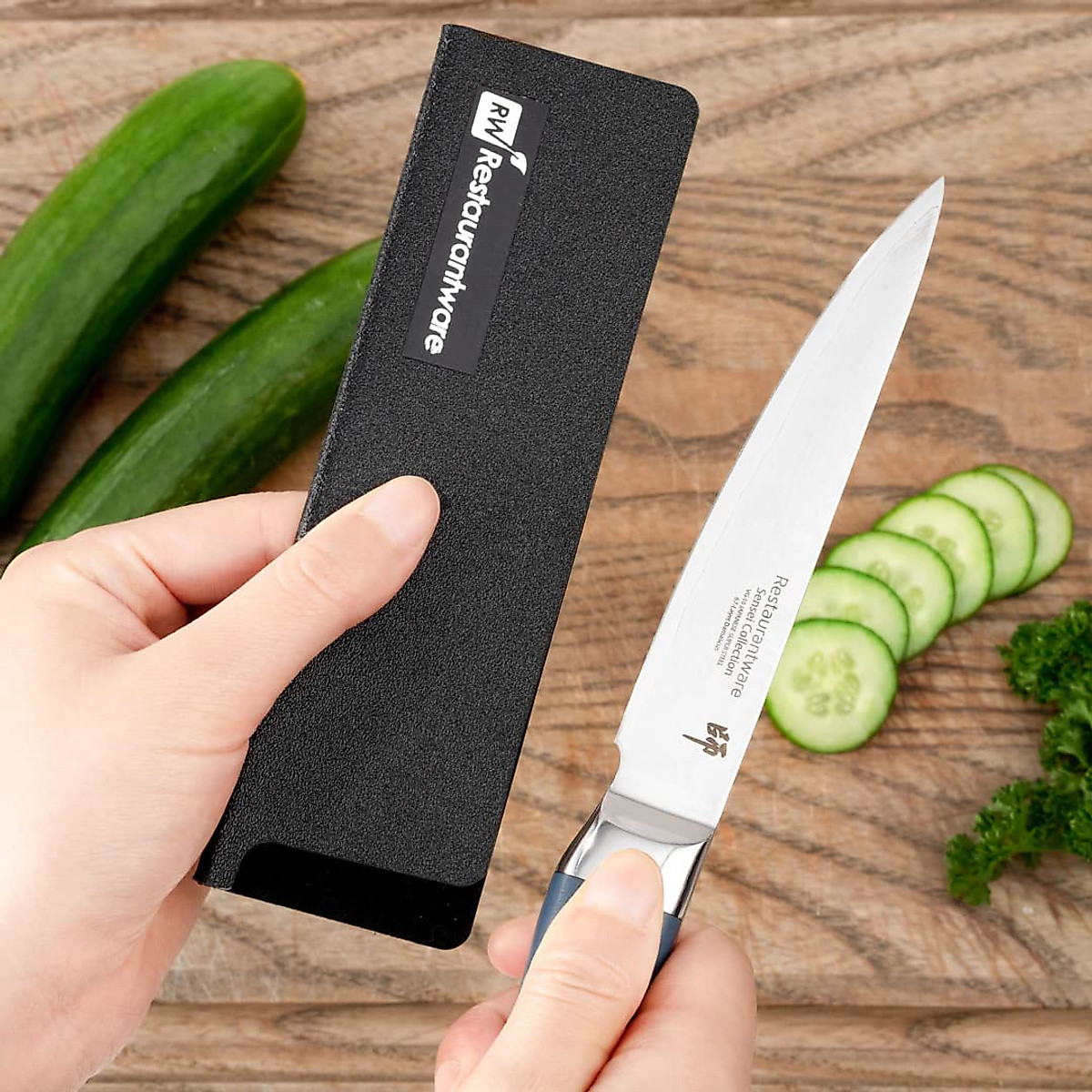 Sensei 6.5 x 2 Inch Knife Sleeve, 1 BPA-Free Knife Protector - Fits Utility Knife, Felt Lining, Black Plastic Knife Blade Guard, Durable, Cut-Proof - Restaurantware
