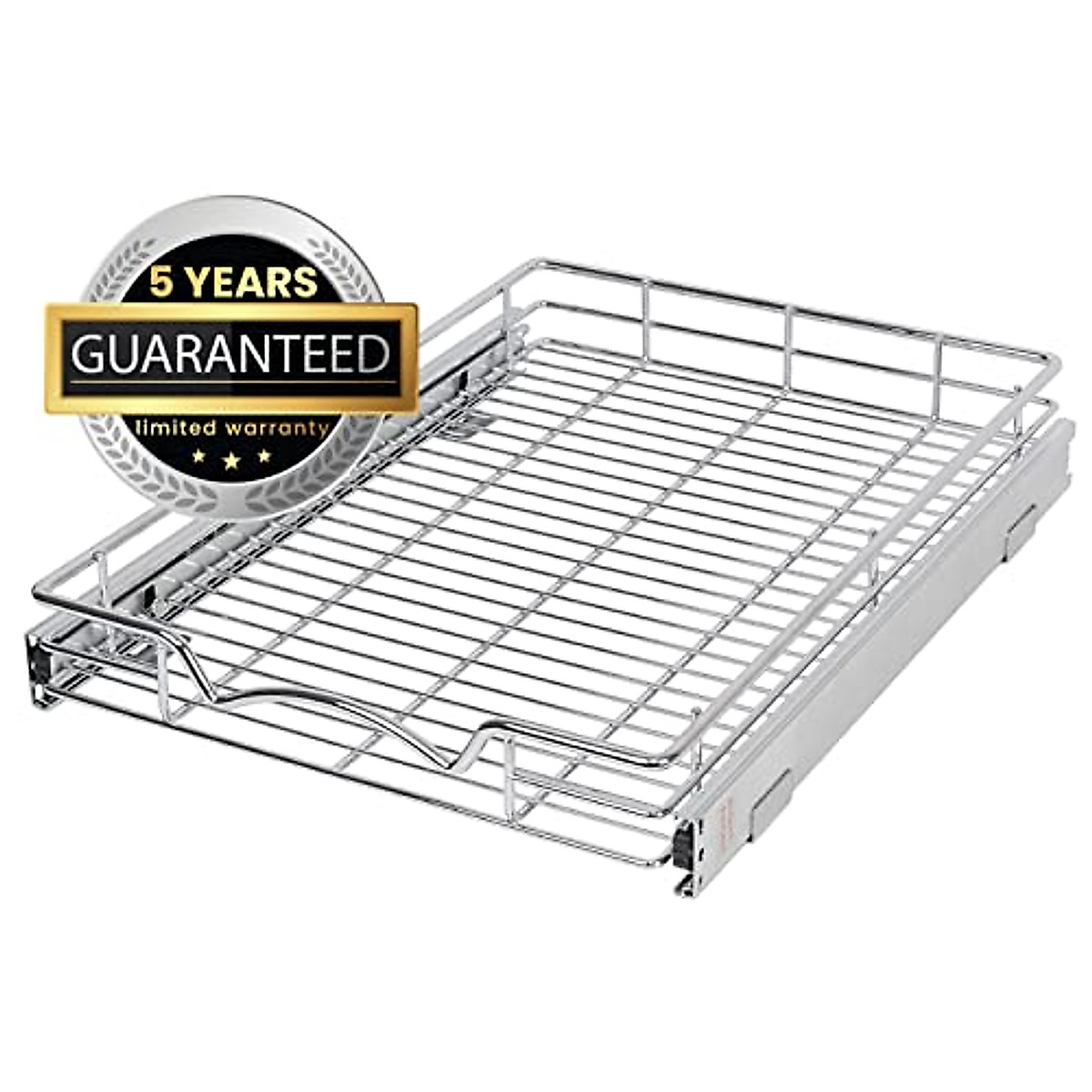 Hold N’ Storage Pull Out Cabinet Drawer Organizer, Heavy Duty-with 5 Year Limited Warranty- Slide Out Shelves, -14”W x 21”D - Requires At Least a 15-1/4” Cabinet Opening, Steel Metal, Chrome Finish