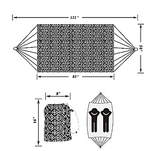 ROOITY Portable Hammock with Tassel,2 Person,Brazilian Tree Hammocks with Carry Bag for Bedroom,Garden,Backyard,Patio,Outdoor and Indoor XX-Large Black/White Woven Cotton Fabric, Up to 450Lbs