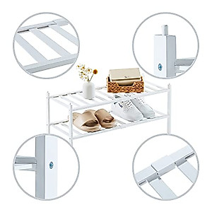 Dikolre Shoe Rack Organizer Storage for Closet Entryway, Dorm Front Door Hallway Bamboo Stackable Small Wooden 2-Tier Shelf, White