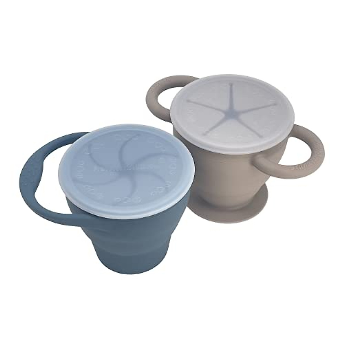 BraveJusticeKidsCo. | Snack Attack I&II Silicone Baby Snack Cup | 2 pack | Collapsible Toddler Snack Cup (Stormy and Fog)