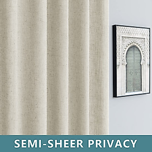 KOUFALL Beige Curtains 45 Inch Length for Farmhouse Kitchen,Rustic Country Burlap Sheer Cotton Curtains for Cafe,Tan