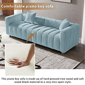 SZLIZCCC Sofa Couch for Living Room, 87.4 Inch Modern Upholstered Couch, Teddy Velvet Tufted Sofa, 3 Seat Sofa Big Comfy Couch Sofas for Livingroom, Comfy Couch Sofas for Office (Blue)