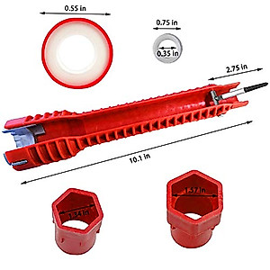 Faucet and Sink Installer,Multi-purpose Wrench (Nuts/Shut off valves/Strainer Baskets/Line&Faucet Nuts) for Toilet Bowl/Sink/Bathroom/Kitchen Plumbing-with 40 Washer Gasket and 2 Thread Seal Tape