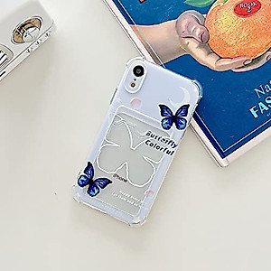 Tuokiou Case for iPhone XR, Butterfly Clear Mood Card Slot Case, Slim Fit Printing Soft TPU Wallet Case with Bumper,Cute Card Holder Pocket Case for Apple iPhone XR 6.1 inch