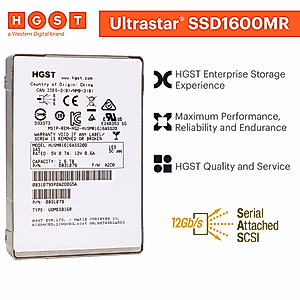 HGST Ultrastar SSD1600MR | HUSMR1616ASS200 | 0B31079 | 1.6TB SAS 12Gb/s 2.5" Inch MLC NAND | 130K / 30K IOPS random R/W | T10 End-To-End Data Protection | Enterprise Solid State Drive SSD