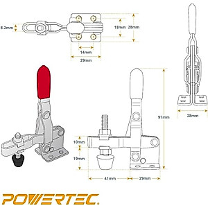 POWERTEC 20319 Vertical Quick-Release Toggle Clamp 102B - 220 Ibs Holding Capacity w Rubber Pressure Tip, 2PK