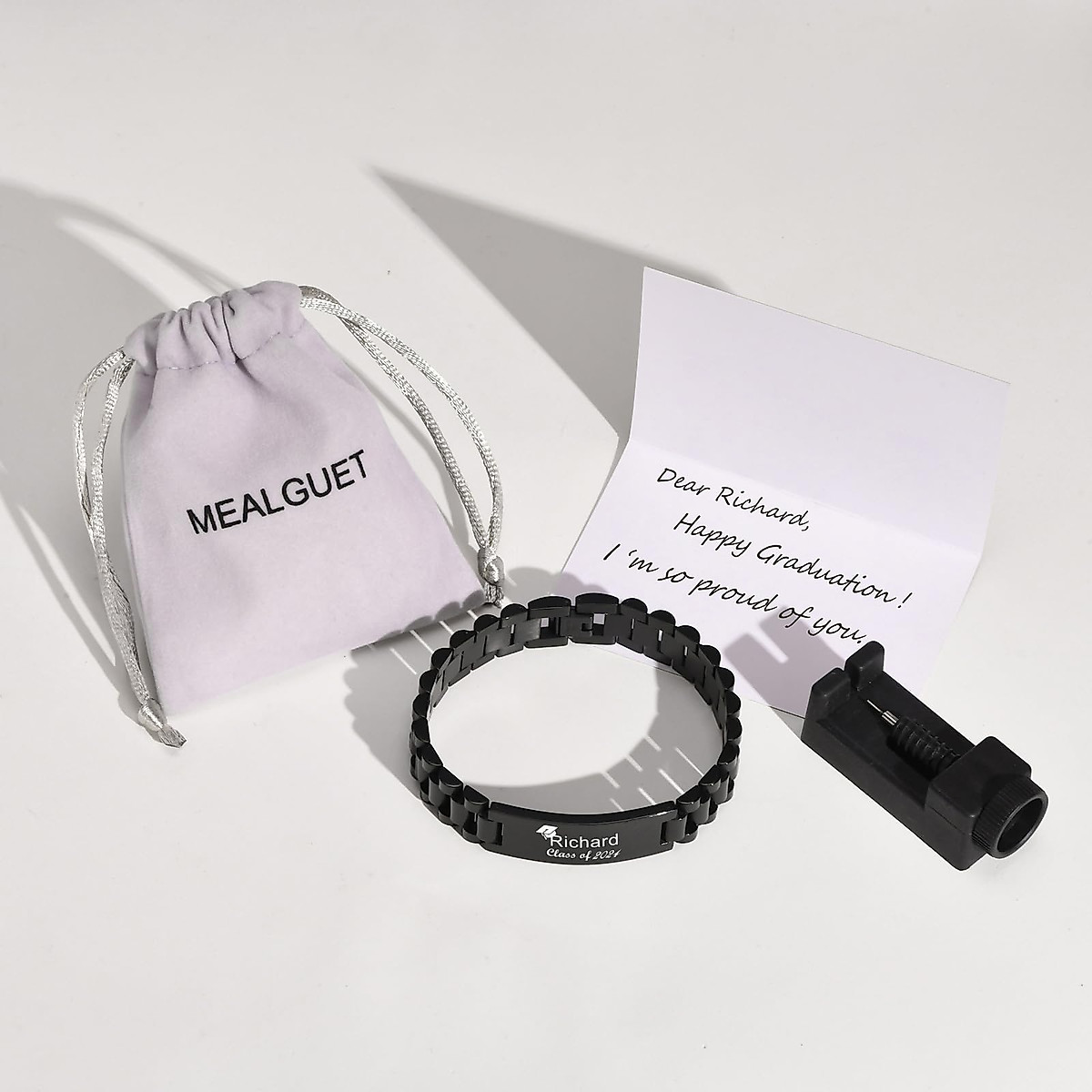 MEALGUET Personalized Graduation Gifts for him : Personalized Graduation Bracelet, College Graduate High Class Of 2024 Gift, Stainless Steel Handsome Link Bracelets Engraved Jewelry, H