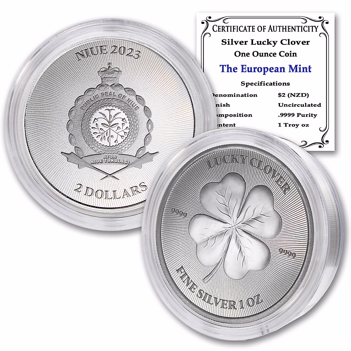 2023-1 oz Silver Lucky Clover Coin Brilliant Uncirculated (in Capsule) with Certificate of Authenticity $2 Seller BU