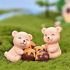 Miniature Bear Figurines, 8 Pcs Mini Bears with Jars Bear Figurines Model Cake Toppers Fairy Garden Accessories for Micro Landscape Plant Flower Pots