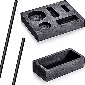 4 Pieces Graphite Ingot Mold Stir Rod Stick Set, 5-in-1 Graphite Casting Coin Combo Metal Refining Scrap Mold, 1 KG Graphite Ingot Crucible Mould, 2 Graphite Stir Rod Stick for Melting